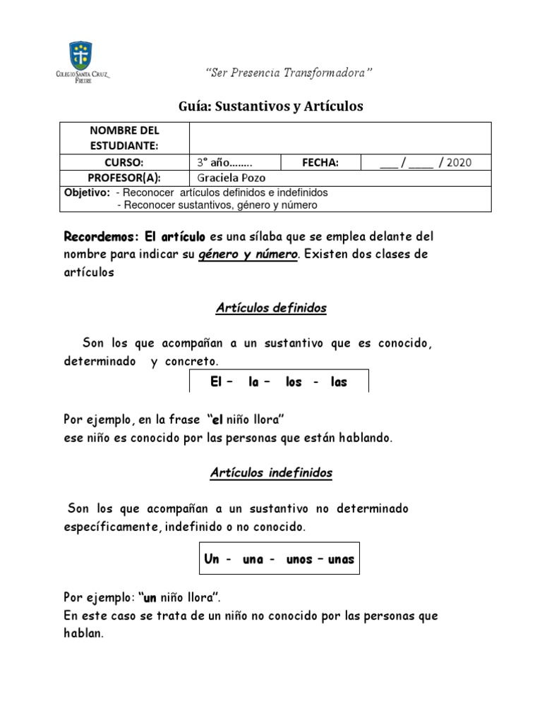 3°básico Lenguaje Sustantivos y Artículos PDF | PDF | Sustantivo | Plural