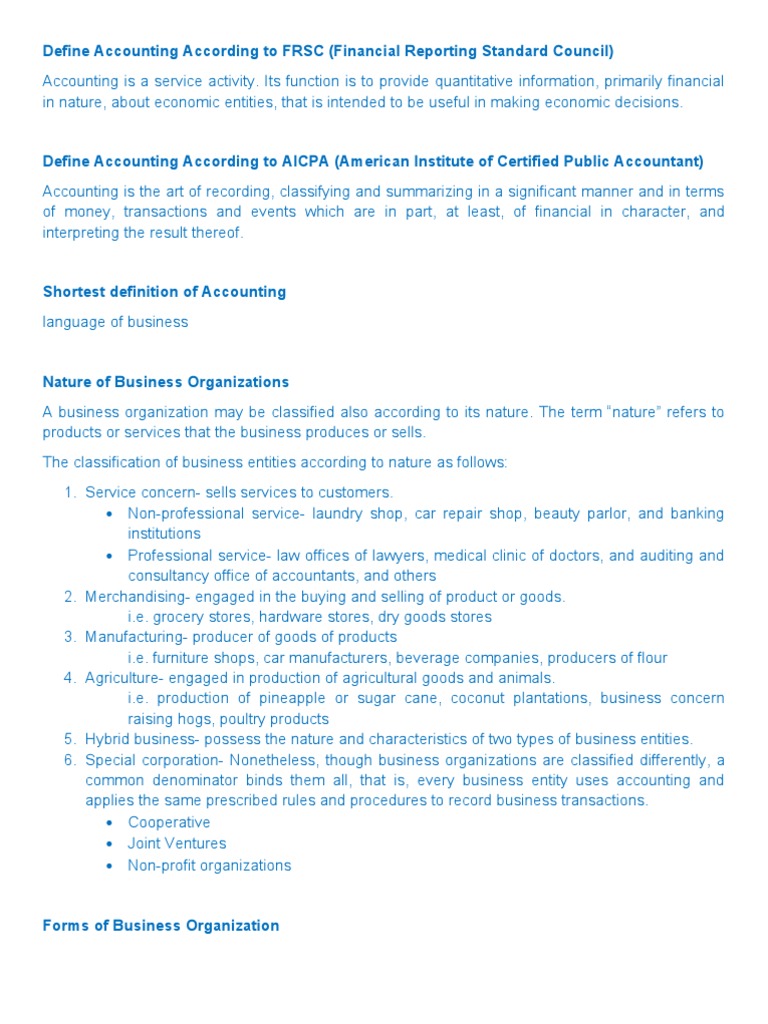 Define Accounting According To FRSC | PDF | Corporations | Accounting