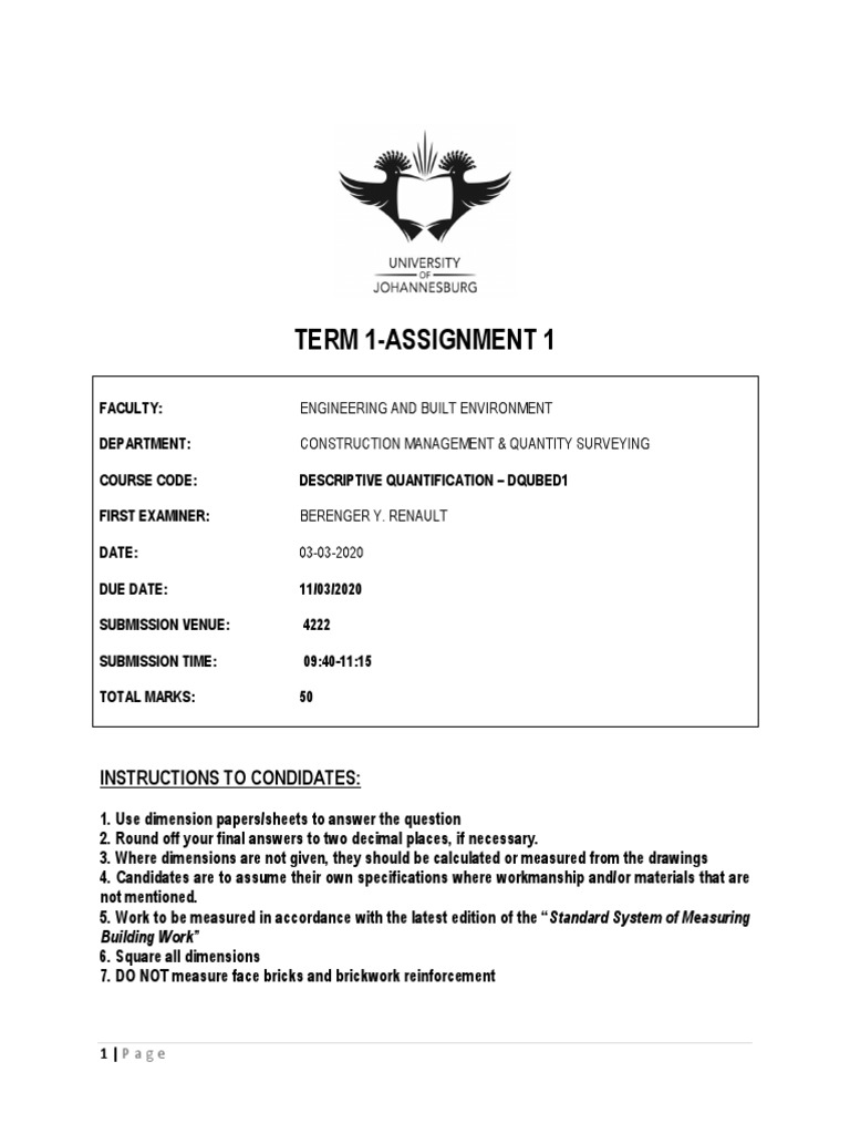 Term 1-Assignment 1: Instructions To Condidates | PDF