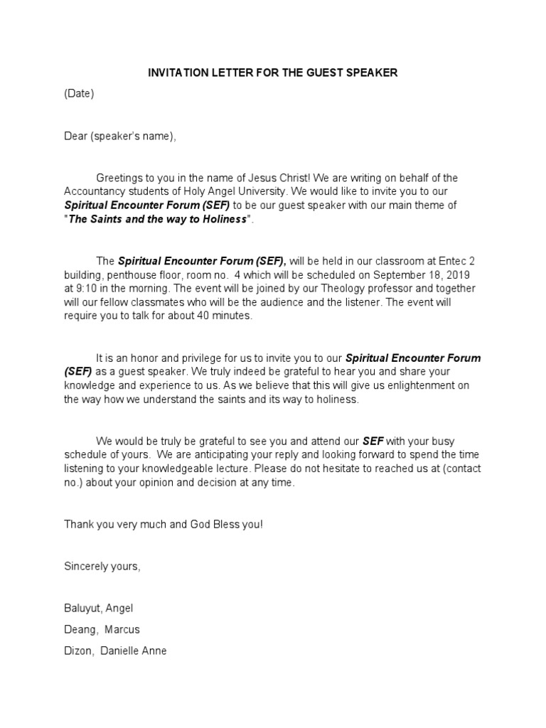 Speaker Invitation Letter For Conference How To Write Guest Speaker