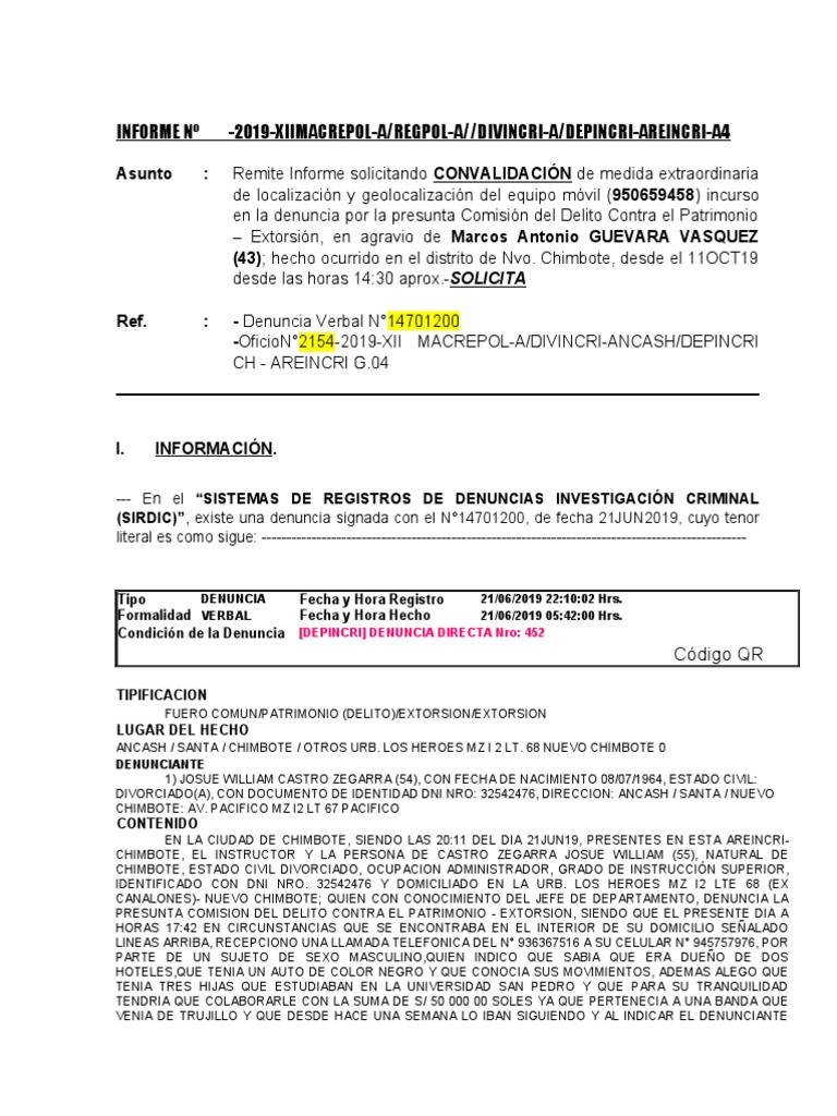 Informe Convalidacion | PDF | Derecho penal | Mala conducta