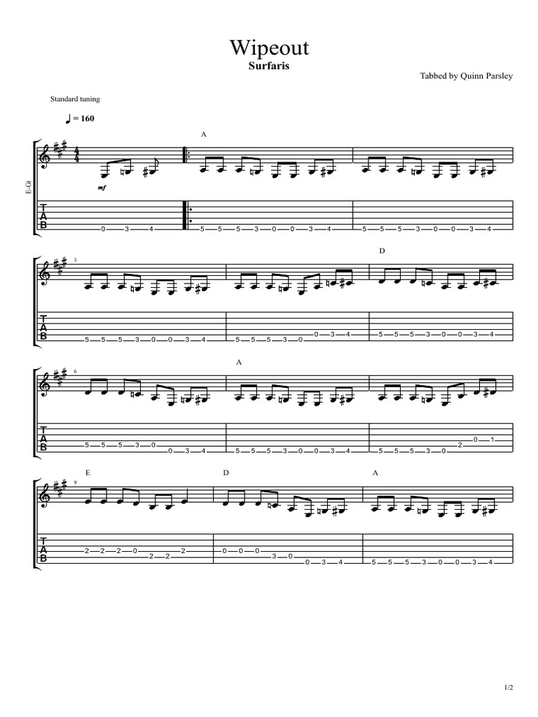 Wipeout Guitar Tab and Sheet Music | PDF