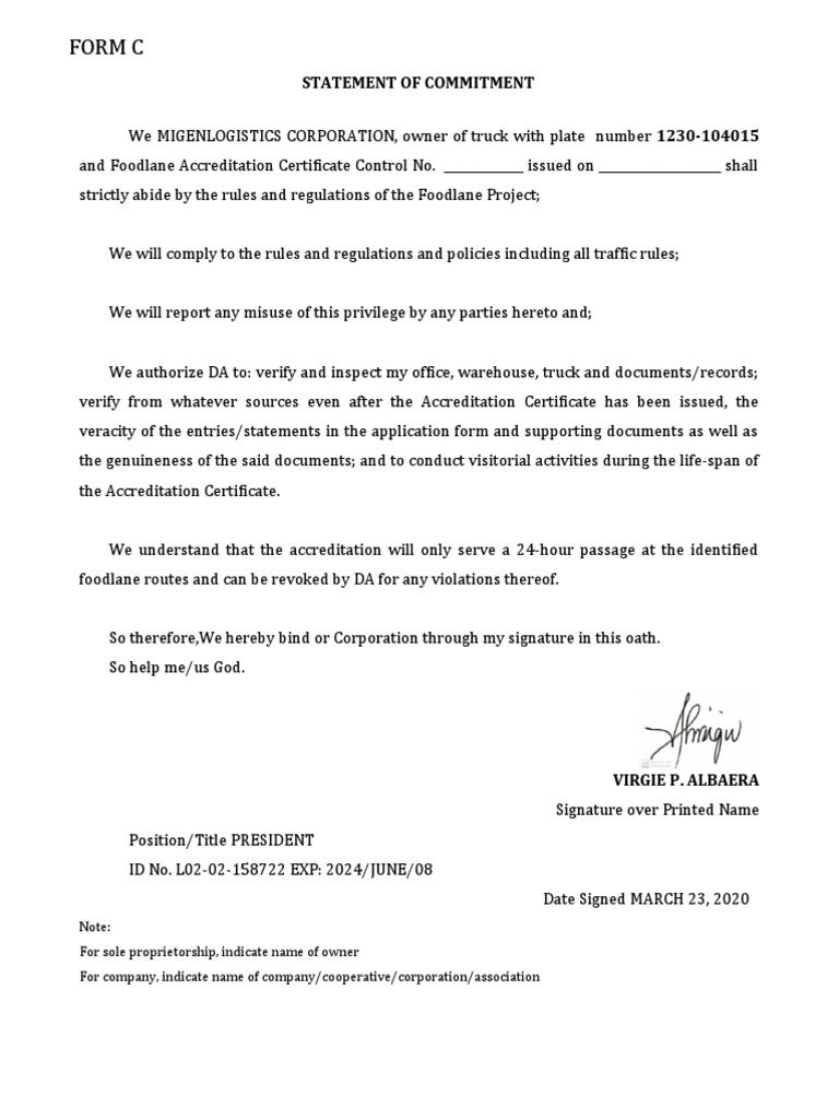 Statement of Commitment | PDF