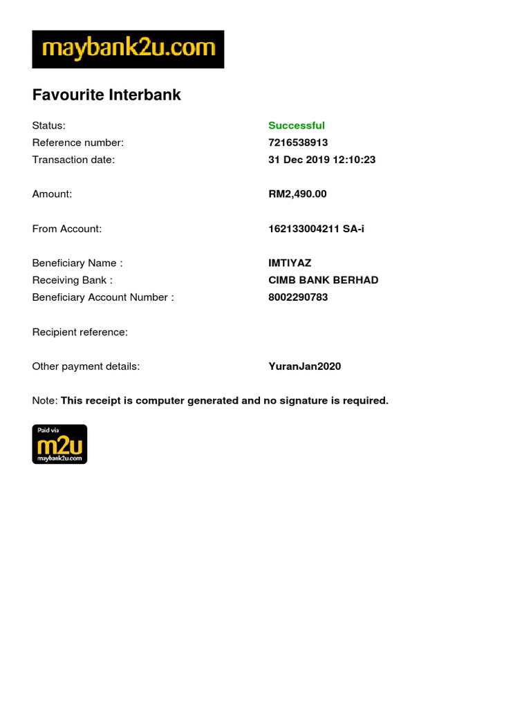 Successful Interbank Transaction Receipt | PDF