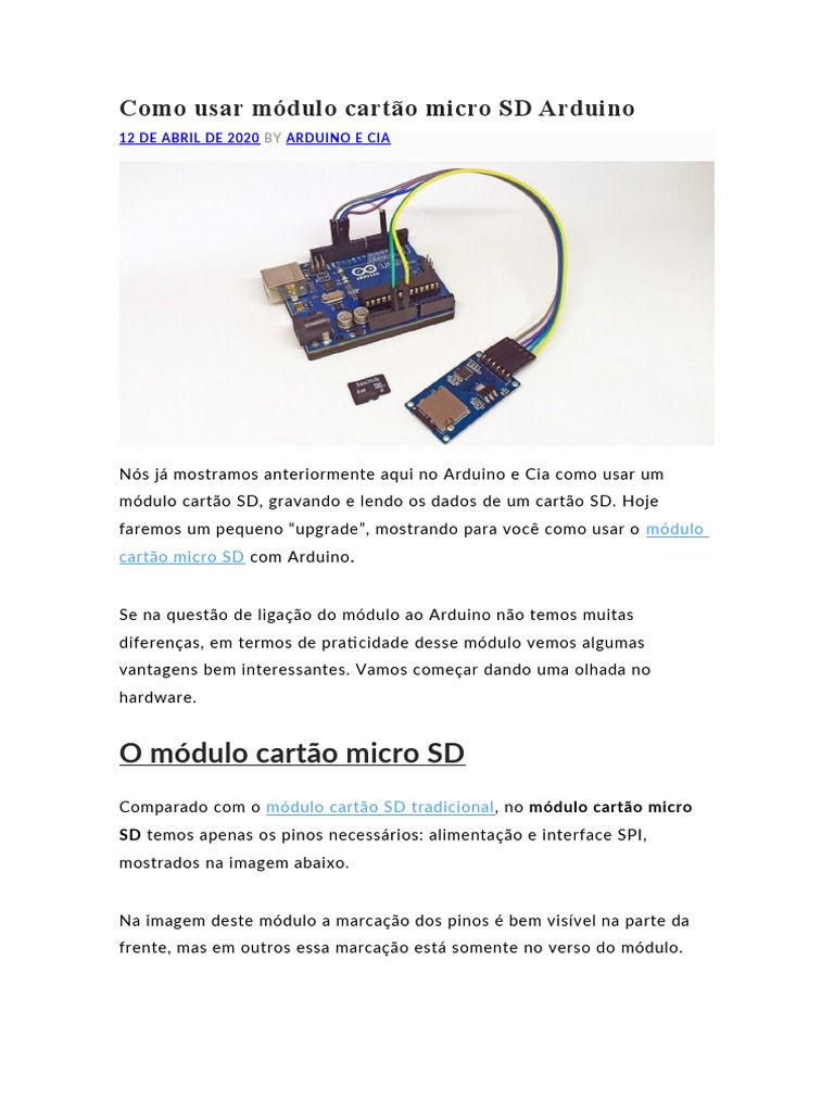 Como Usar Módulo Cartão Micro SD Arduino | PDF | Arduino | Tecnologia digital