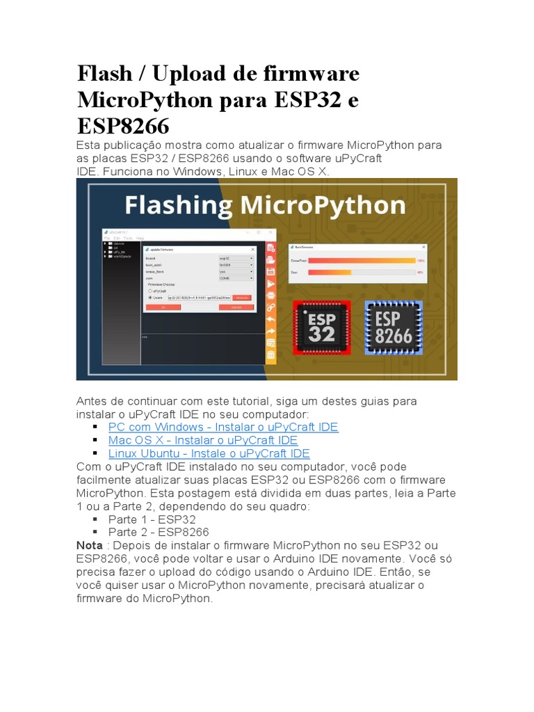 Flash - Upload de Firmware MicroPython para ESP32 e ESP8266 | PDF | Memória Flash | USB