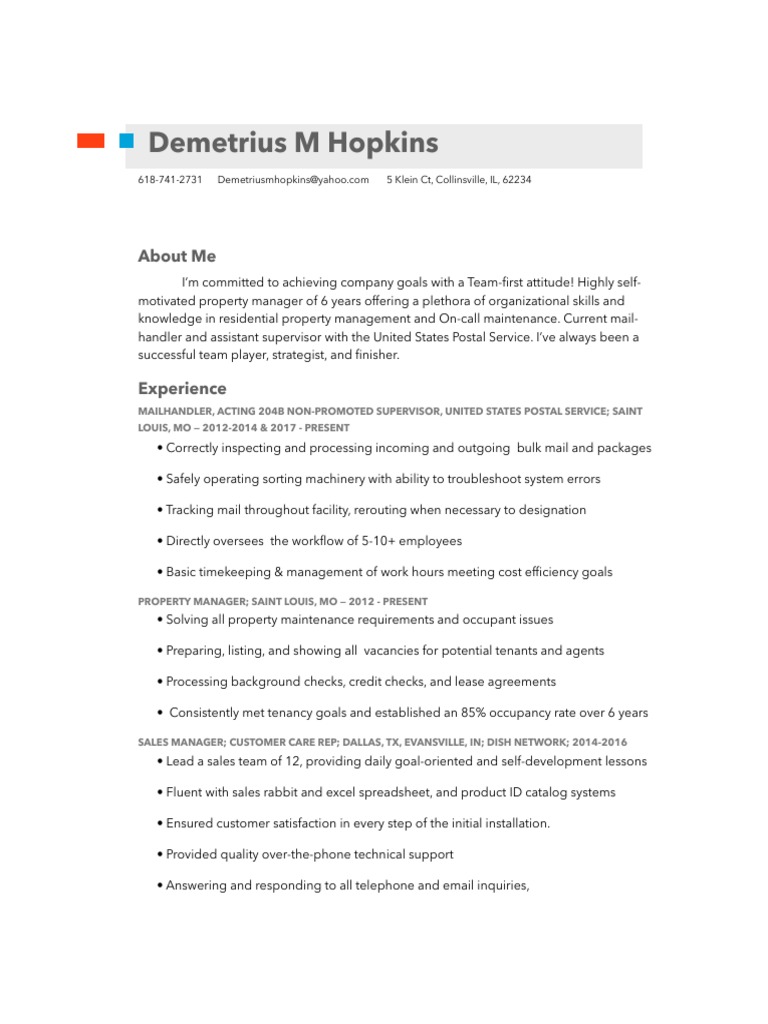 Demetrius M Hopkins: About Me | PDF | United States Postal Service ...
