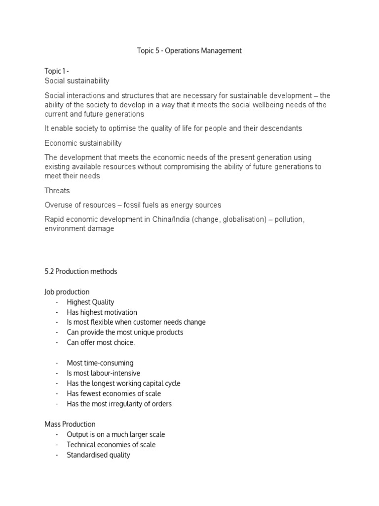 IB Business (HL) - Topic 5 - Operations Management | PDF | Supply Chain ...