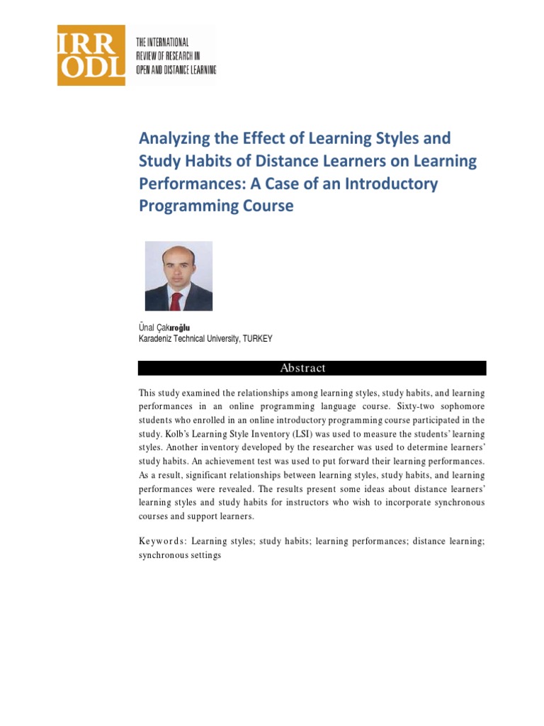 Analyzing The Effect of Learning Styles and Study Habits of Distance ...