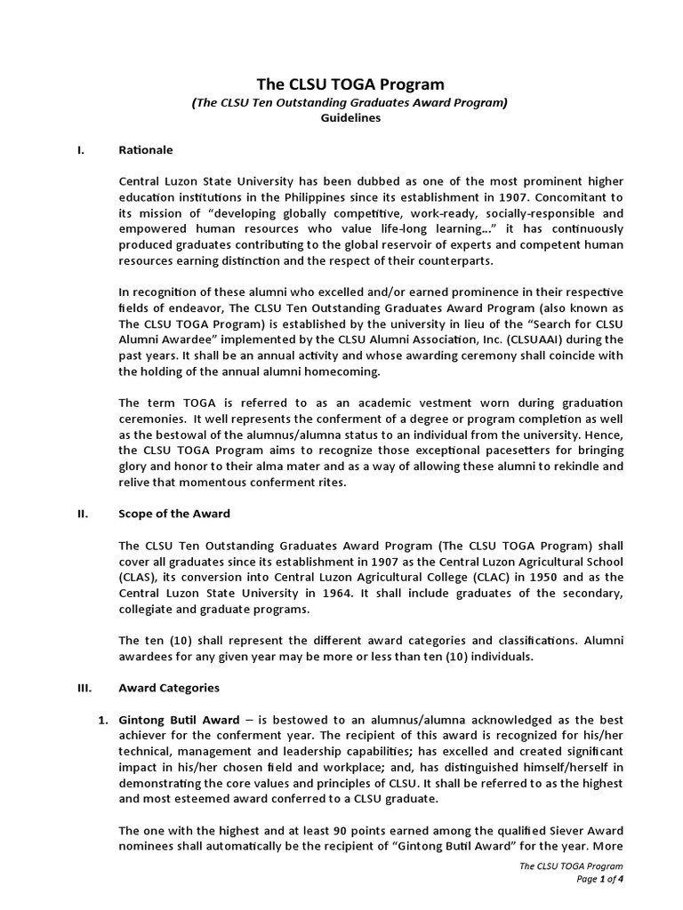 The CLSU TOGA Program 2020 | PDF | Business