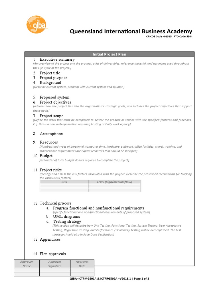 Queensland International Business Academy: Initial Project Plan | PDF ...