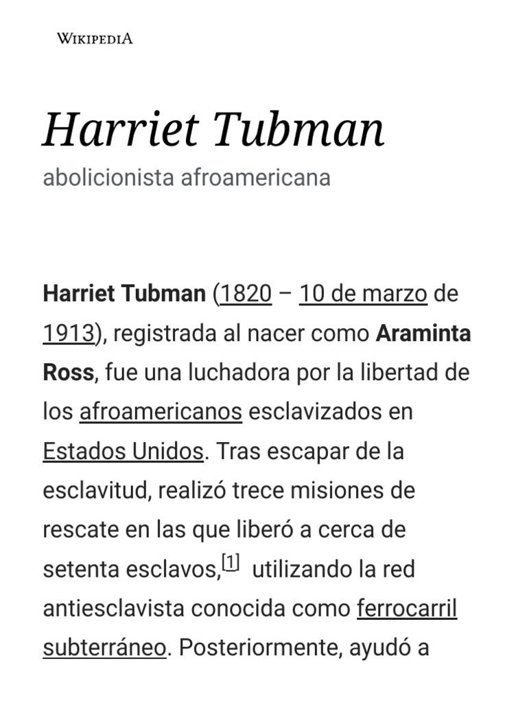 Biografía de Harriet Tubman | PDF | Harriet Tubman | Esclavitud