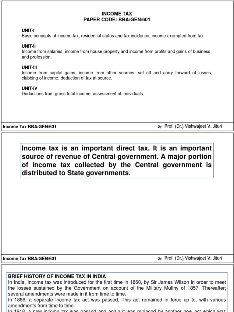 NOTES 1 - Income Tax 601 - BBA-6 Sem | PDF | Taxes | Income Tax