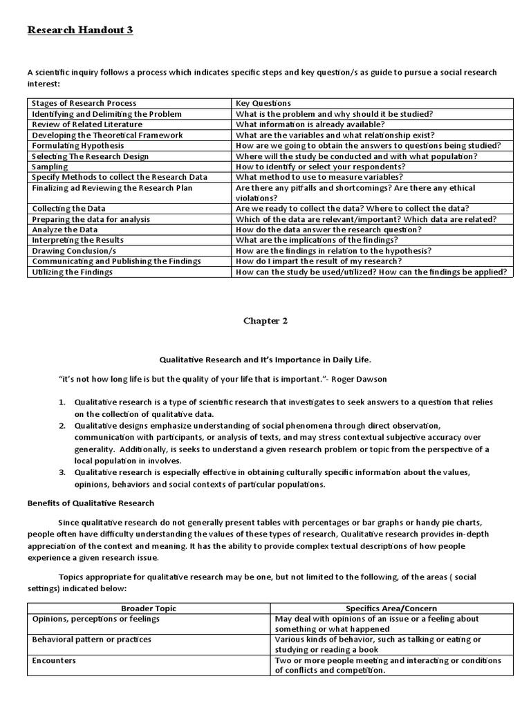 Research Handout 3: Qualitative Research and It's Importance in Daily ...