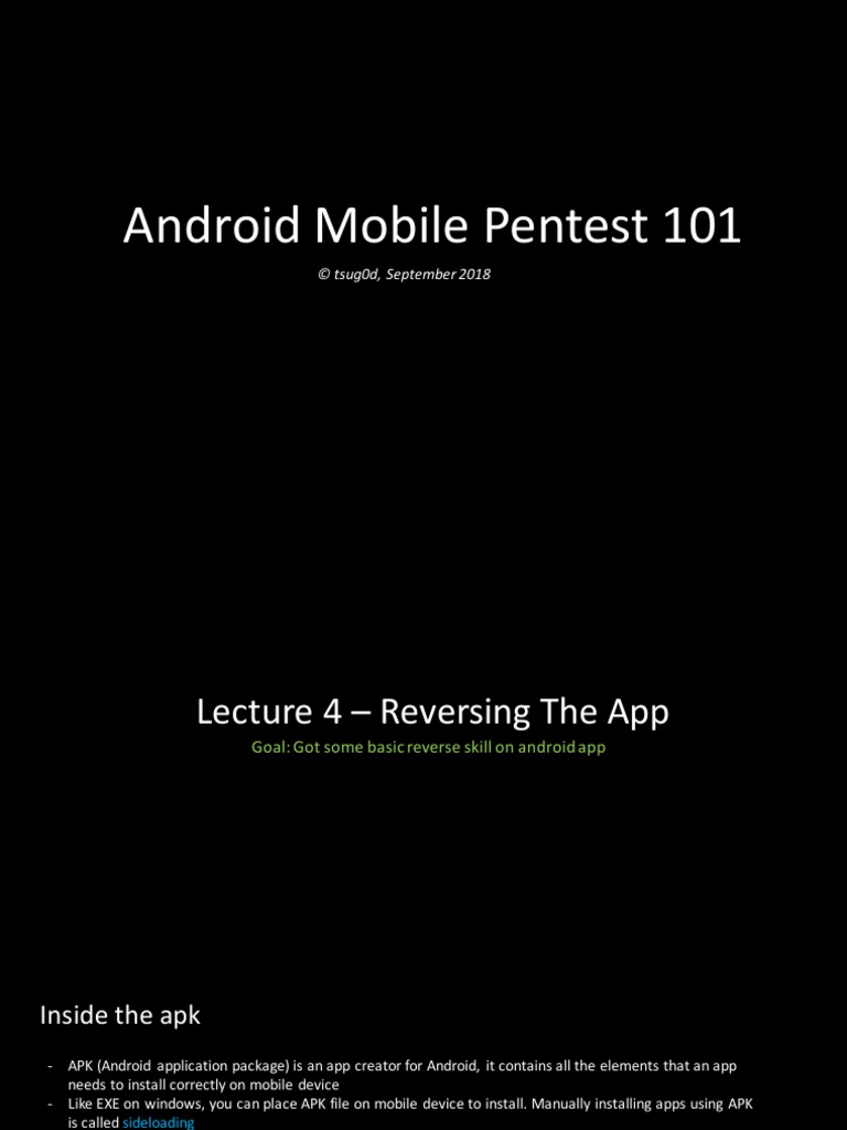Android Mobile Pentest 101: © Tsug0d, September 2018 | PDF | Utility ...