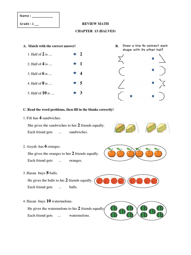 Math Review: Understanding Halves | PDF
