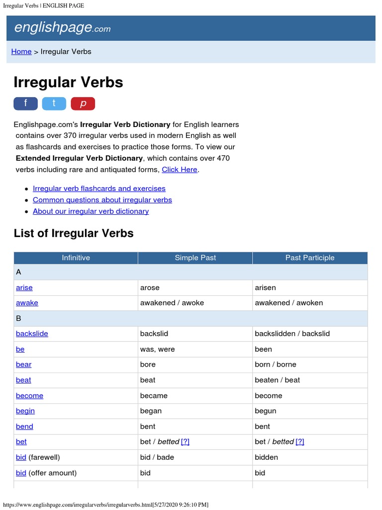 Irregular Verbs ENGLISH PAGE | PDF | English Language | Grammar