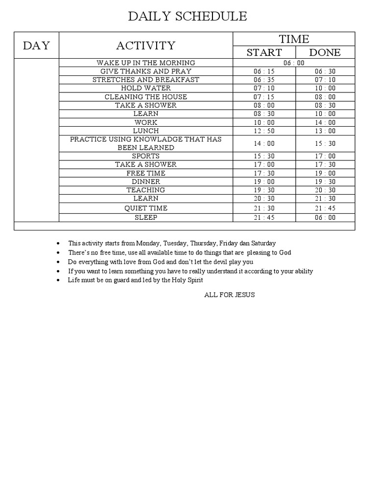 Daily Routine Guide | PDF | Christian Belief And Doctrine | Religious ...