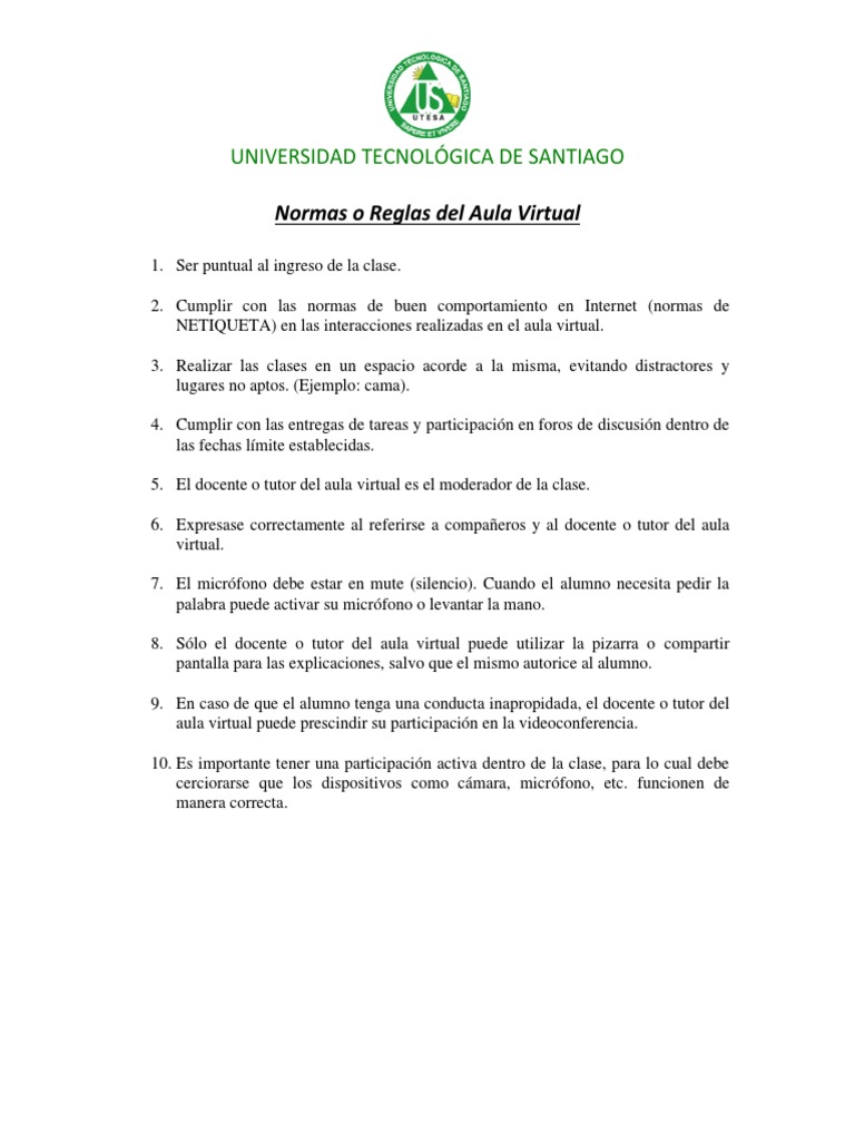 Normas para Clases Virtuales en Utesa | PDF | Crecimiento personal y ...