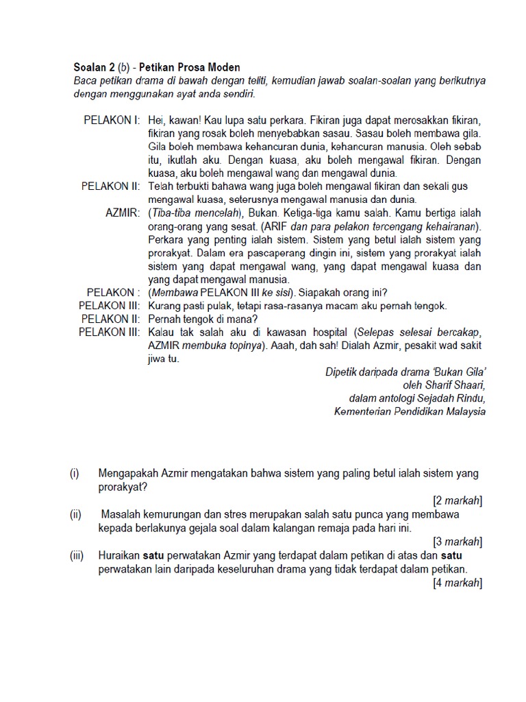 Soalan Komsas PKP Fasa 2 | PDF
