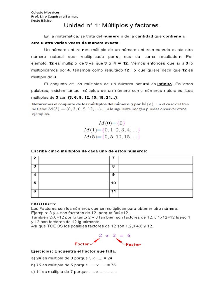 Múltiplos y Factores en Matemáticas | PDF | Métodos y materiales de ...
