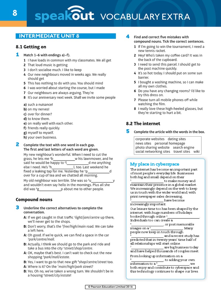 Vocabulary Extra: Intermediate Unit 8 | PDF | Crossword | Internet