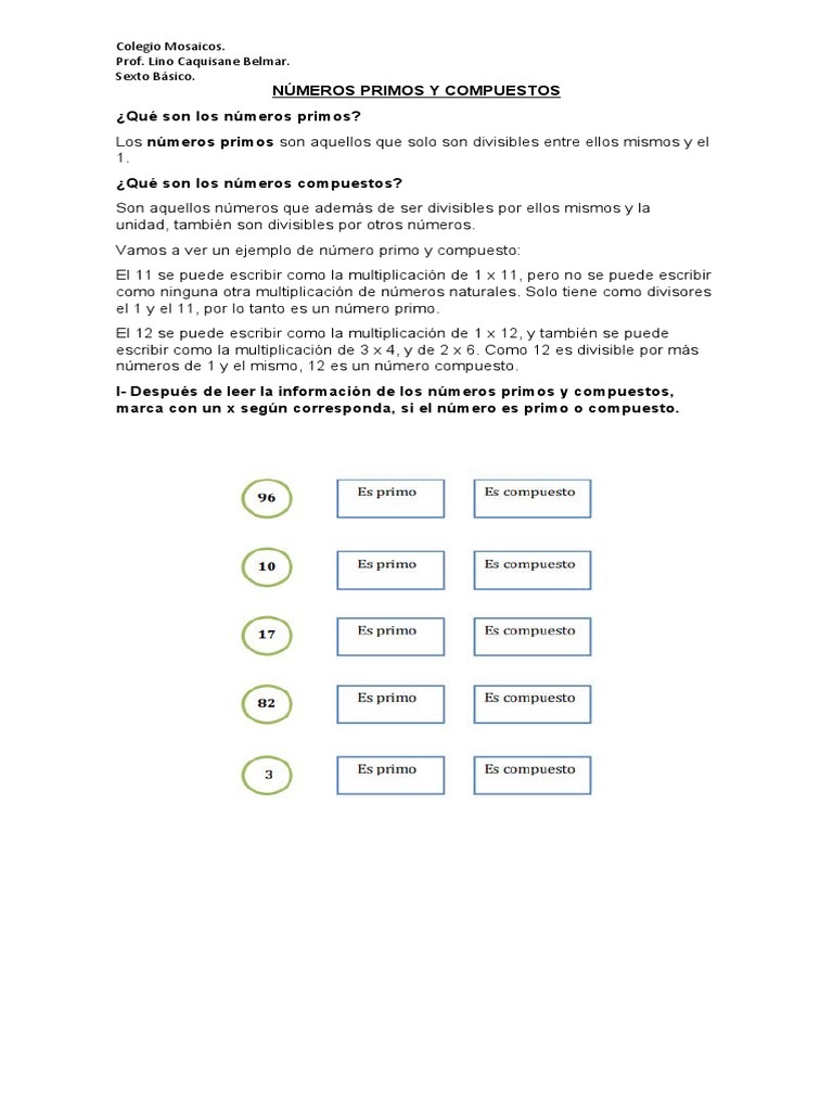 Guía NÚMEROS PRIMOS Y COMPUESTOS | PDF