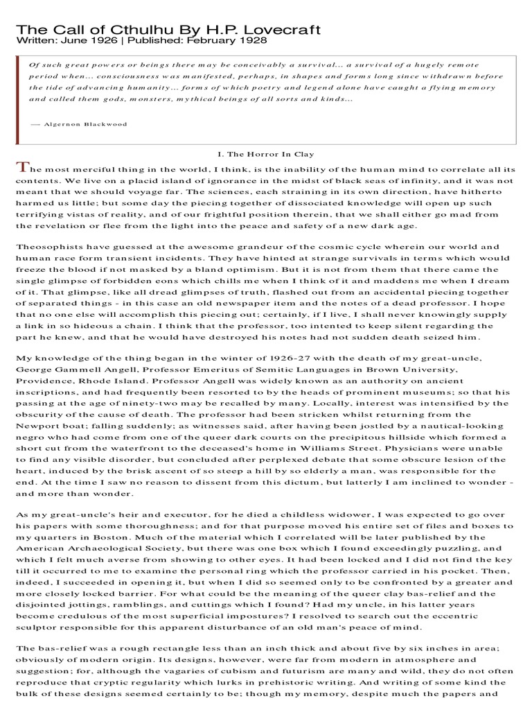 The Call of Cthulhu: Full Text PDF | PDF | Cthulhu | H. P. Lovecraft