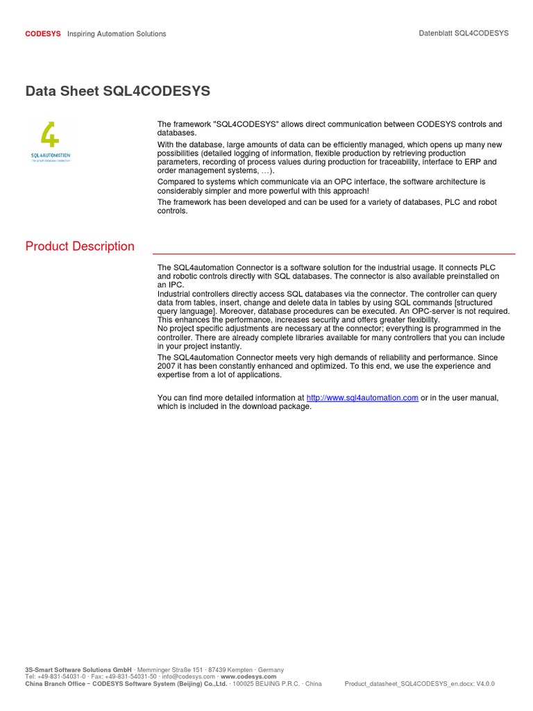 Product Datasheet Sql4codesys en | PDF | Databases | Sql