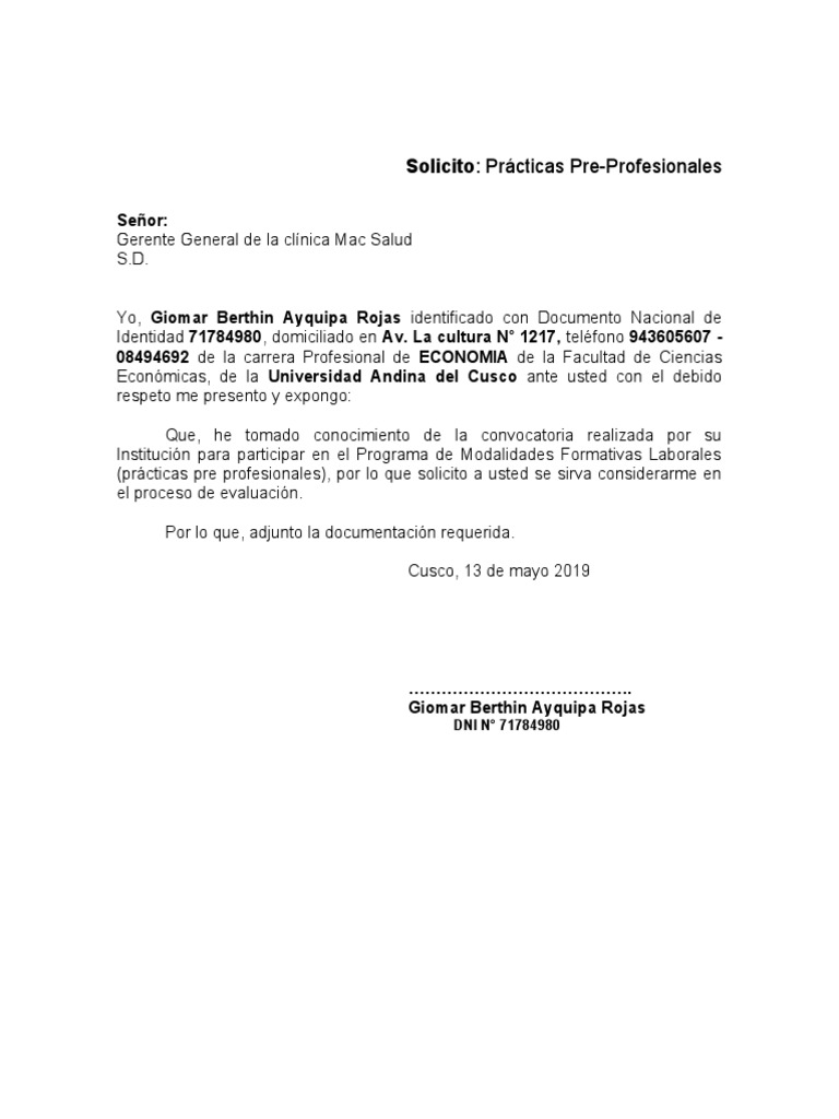 Solicitud Practicante | PDF