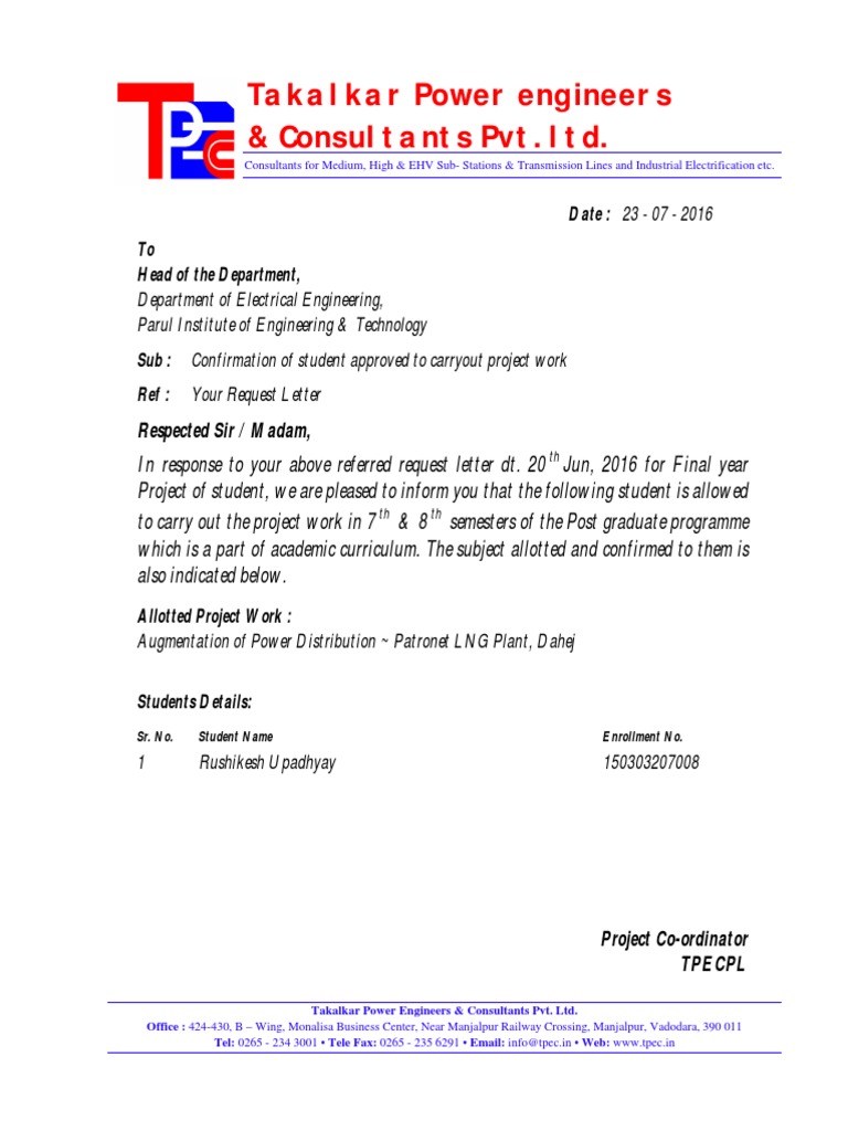 Project Confirmation Letter | PDF