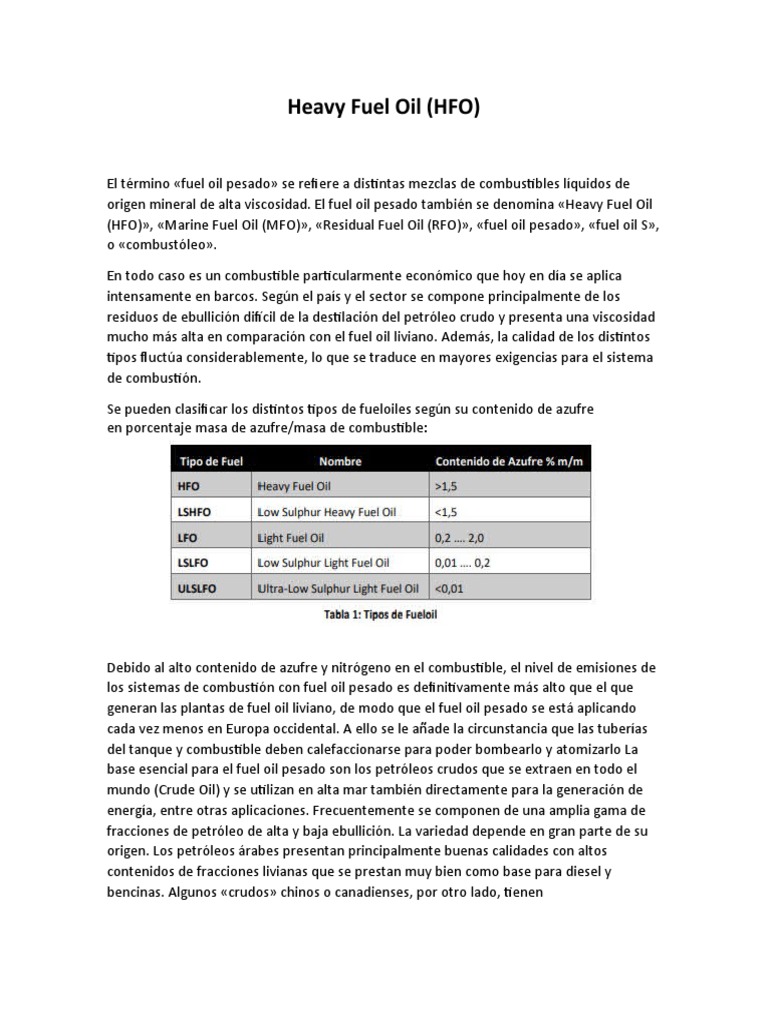 Características del Fuel Oil Pesado (HFO) | PDF | Gasolina ...