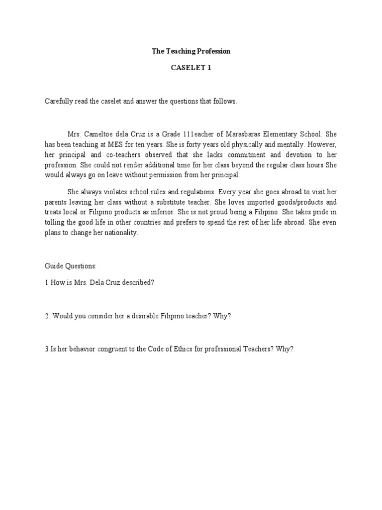 The Teaching Profession Caselet 1 | PDF | Value (Ethics) | Teachers