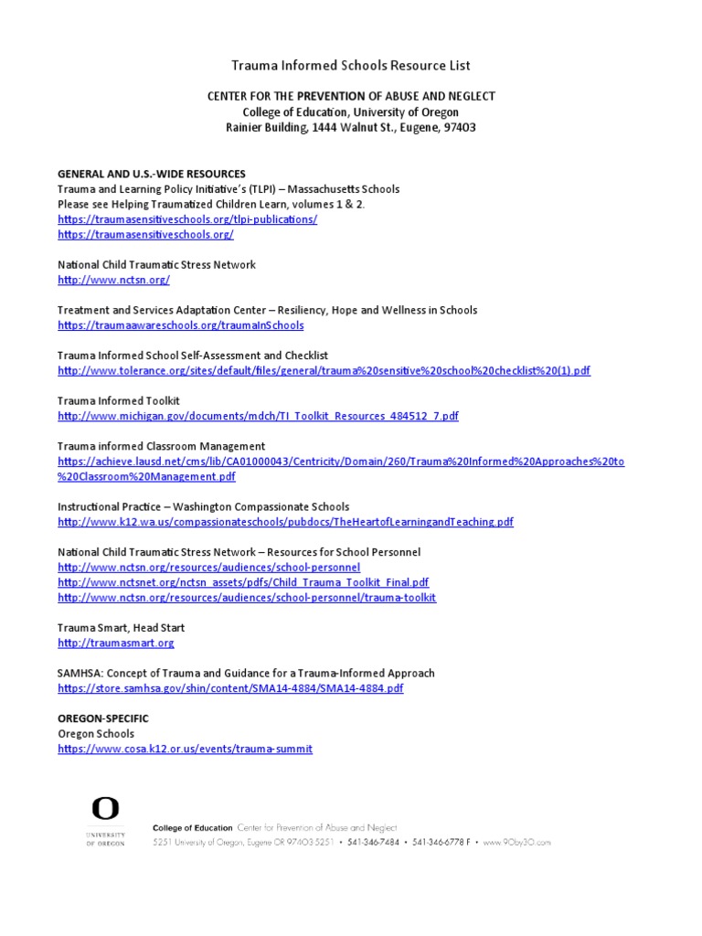 Trauma Informed Schools Resource List | Download Free PDF ...