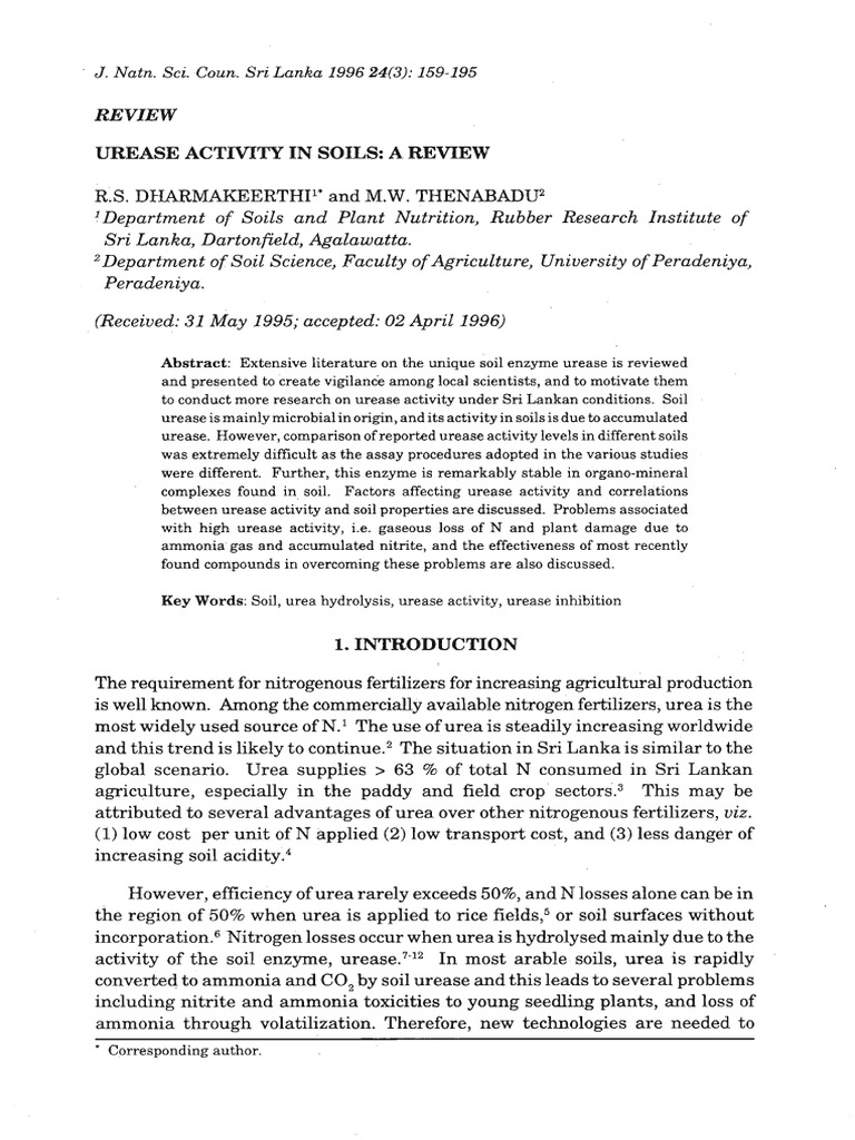 A Comprehensive Review of Urease Activity in Soils | PDF | Urea | Ammonia