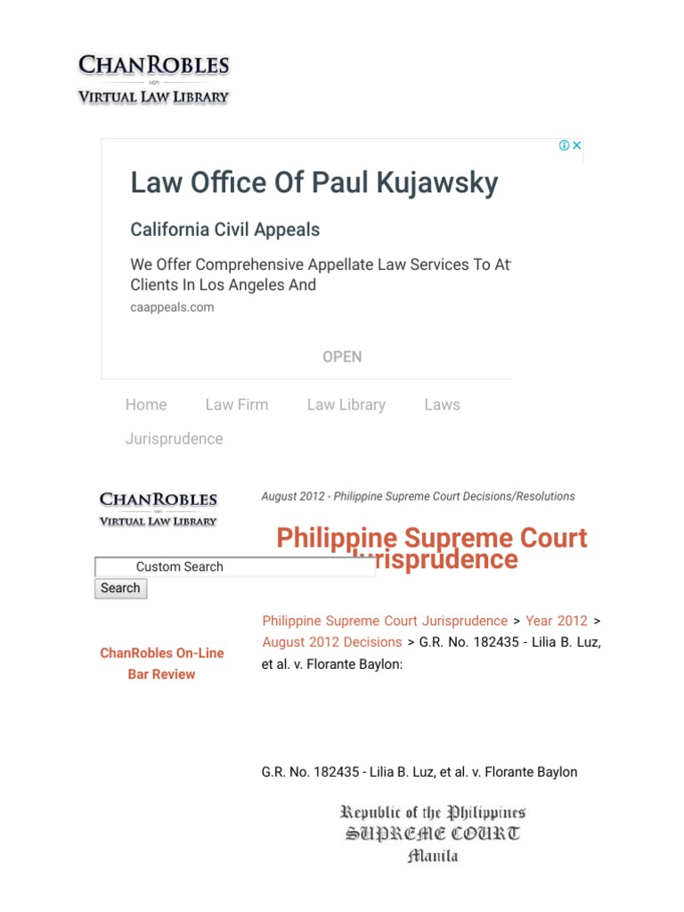 G.R. No. 182435 - Lilia B. Luz, Et Al. v. Florante Baylon - August 2012 ...