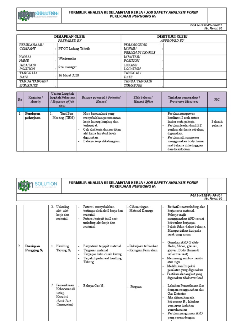 Form JSA - Purging N2 | PDF