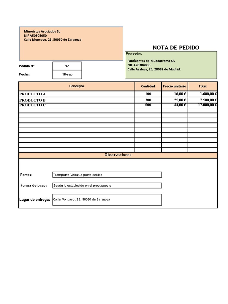 Nota de Pedido | PDF