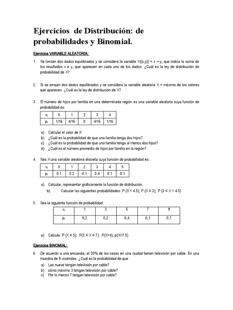 Ejercicios de Distribución BInomial | PDF | Variable aleatoria | Probabilidad