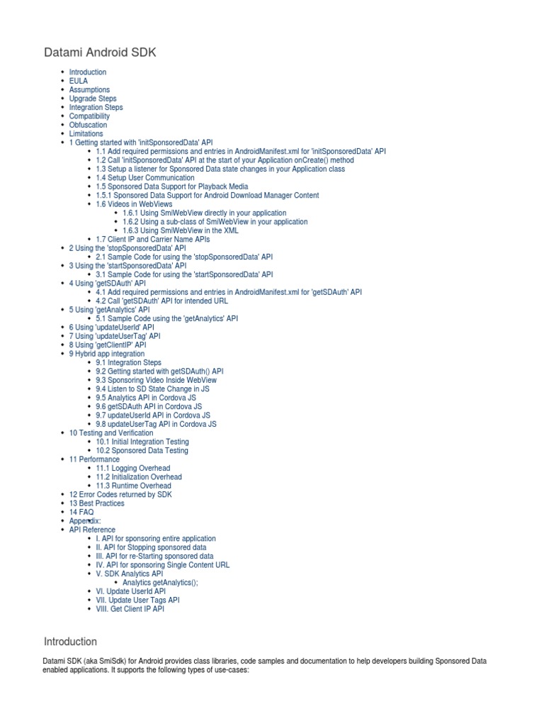 Datami Android SDK | PDF | Application Programming Interface | Android (Operating System)