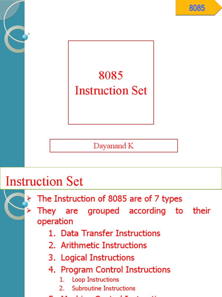 8085 Instruction Set: Dayanand K | PDF | Digital Electronics | Computer Hardware