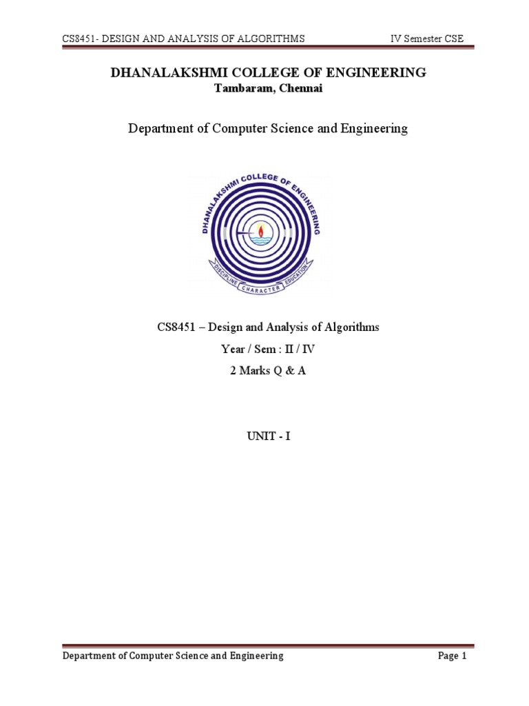 Dhanalakshmi College of Engineering | PDF | Algorithms | Time Complexity