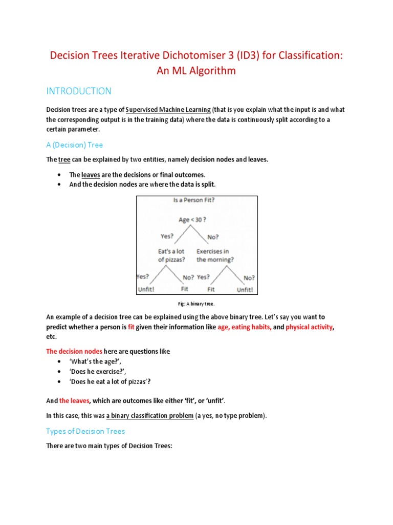 Decision Trees Iterative Dichotomiser 3 (ID3) For Classification: An ML Algorithm | PDF ...