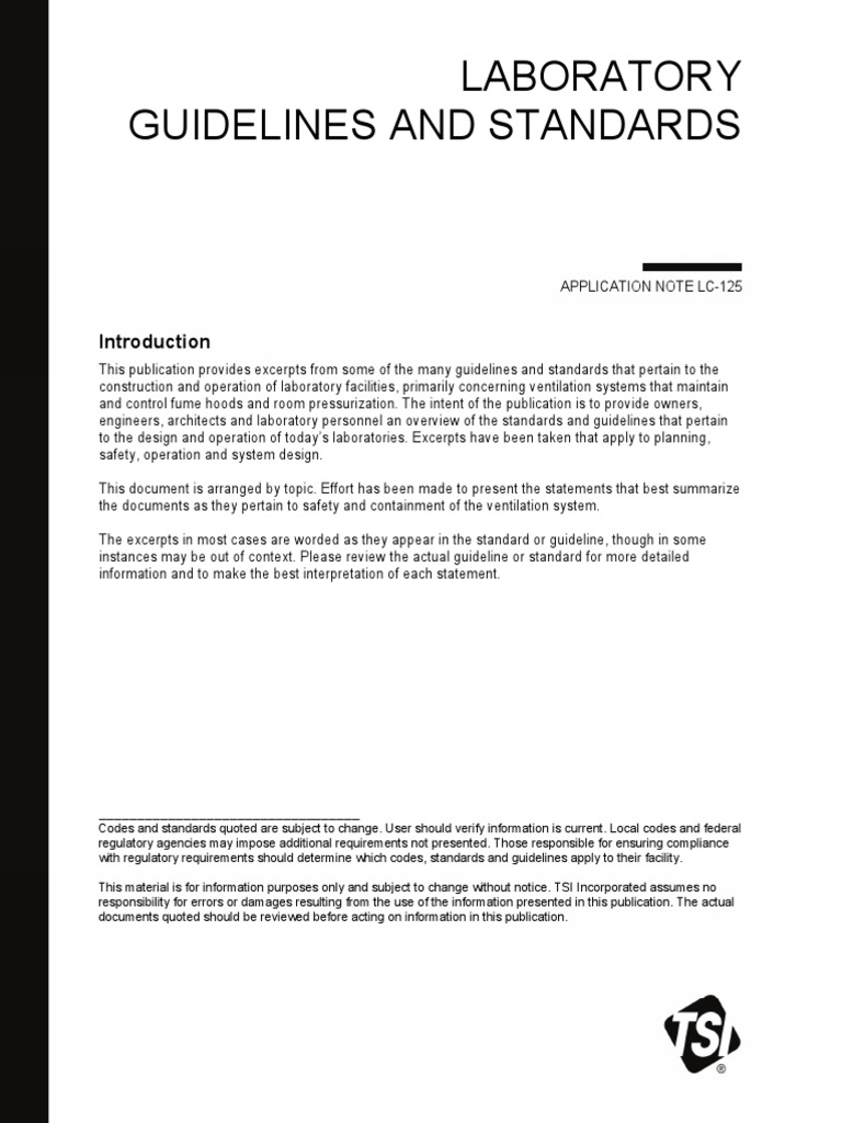 Laboratory Guidelines and Standards - TSI PDF | PDF | Ventilation ...