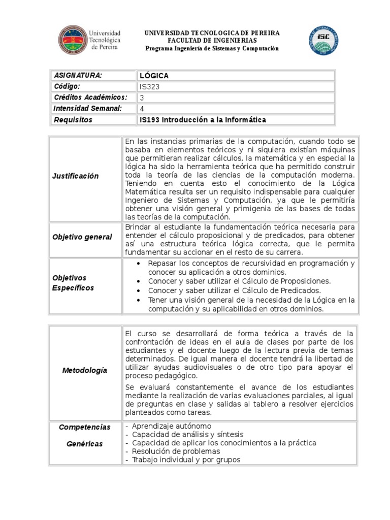 Lógica IS323: Fundamentos y Aplicaciones | PDF | Ciencias de la ...