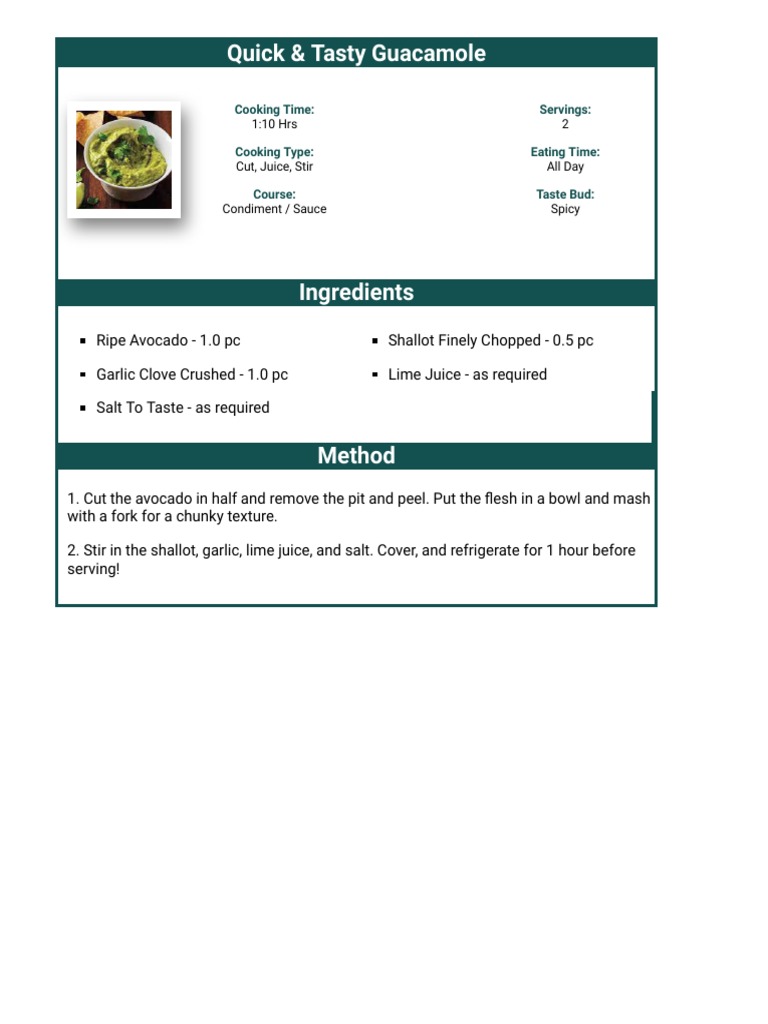 Quick and Tasty Guacamole | PDF | Cooking, Food & Wine