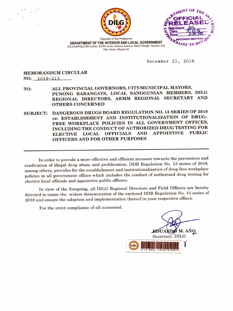 DILG Memorandum Circular 2018-213 | PDF