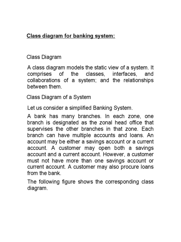 Class and Object Diagram For Banking System | PDF