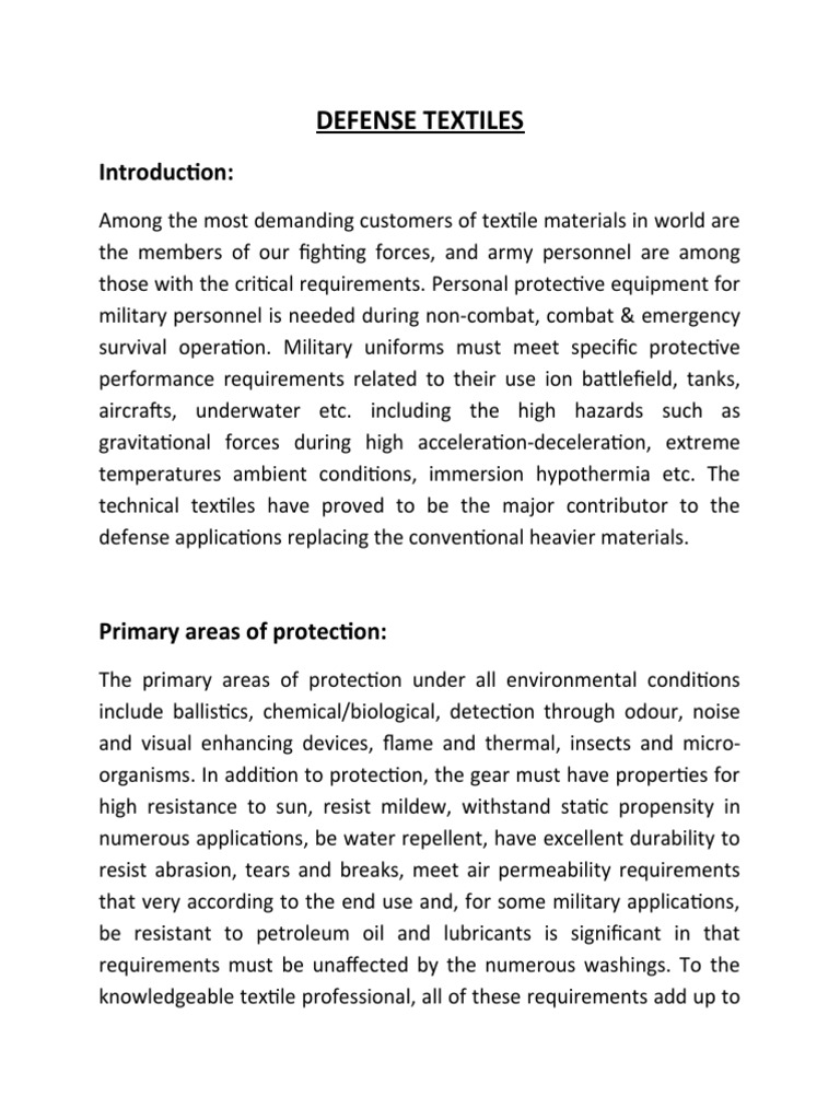 Defense Textiles FINAL | PDF | Textiles | Fibers