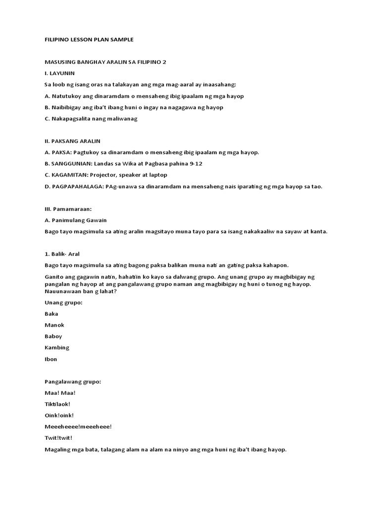 Filipino Lesson Plan | PDF